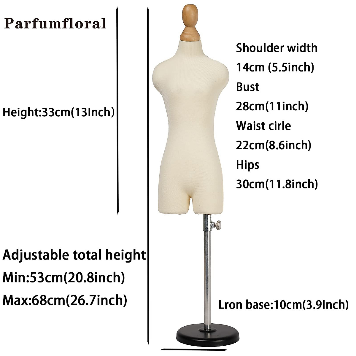 Parfumfloral Female Dress Form Mannequin（Not Adult Full Size 1/3 Miniature Sewing Mini Trouser Dress Form Straightly Into Body Inside, Fully Pinnable Dressmaker Dummy (Split Leg Beige, 1/3)