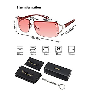 Dollger Rimless Y2K Sunglasses for Women Men Rectangle Trendy Glasses Retro Frameless Fashion Wrap around Sunnies Futuristic 90s