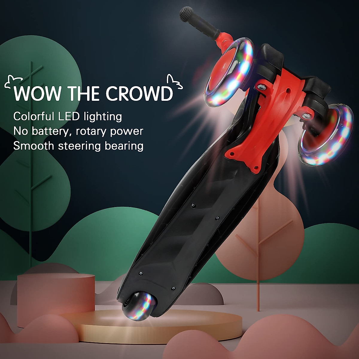 LOL-FUN Scooter for Kids Ages 3-5 Suitable Toy for 2 Year Old Boy Girl Gift with LED Lights, 3 in 1 Toddler Balance Bike & Push Toy, 4 Adjustable Height and Lean-to-Steer