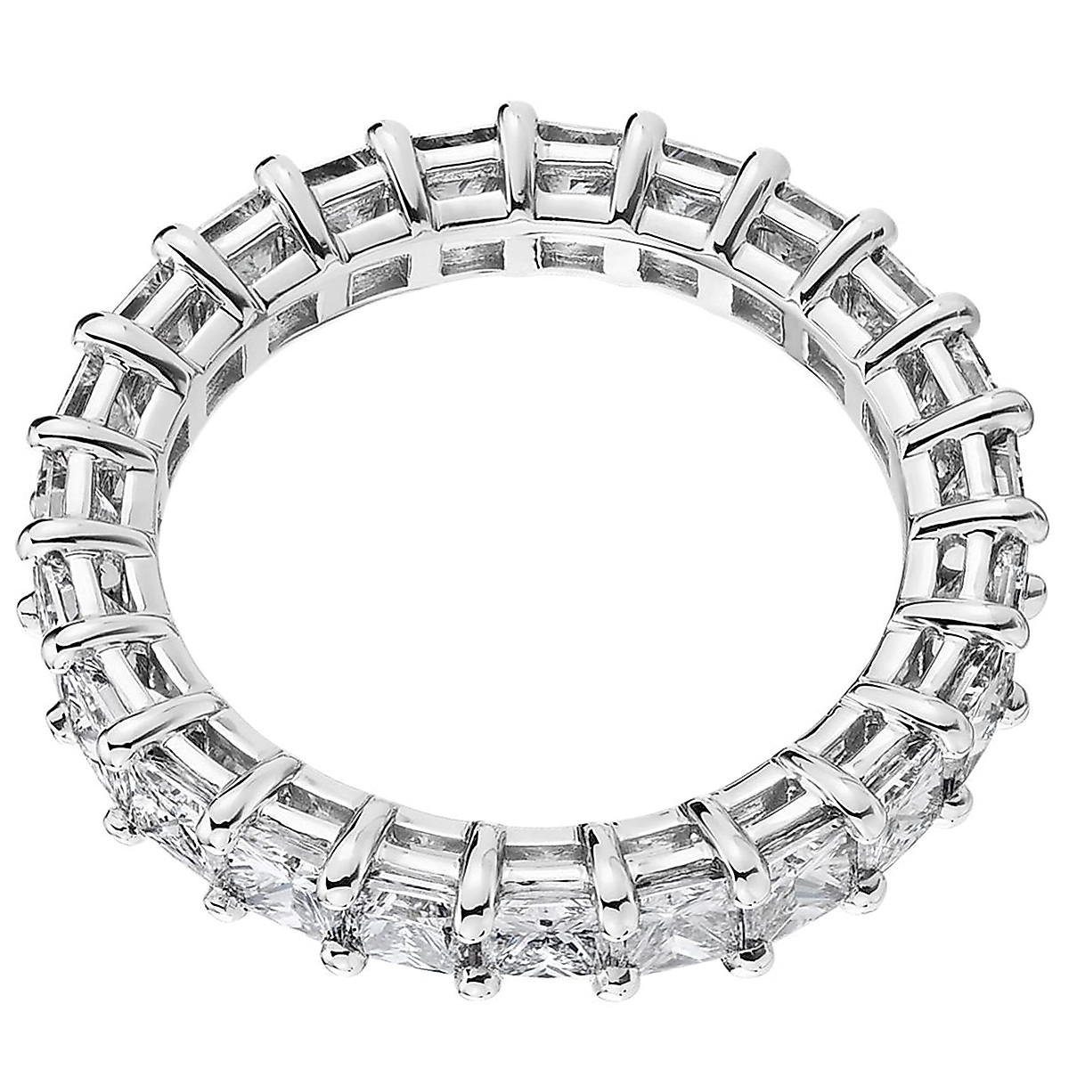 PAVOI 14K Gold Plated White Gold Ring for Women | Princes Cut Stackable Ring for Women | Eternity Ring | 3x3mm Sq. Cubic AAAAA Zirconia | Size 8 | White Gold