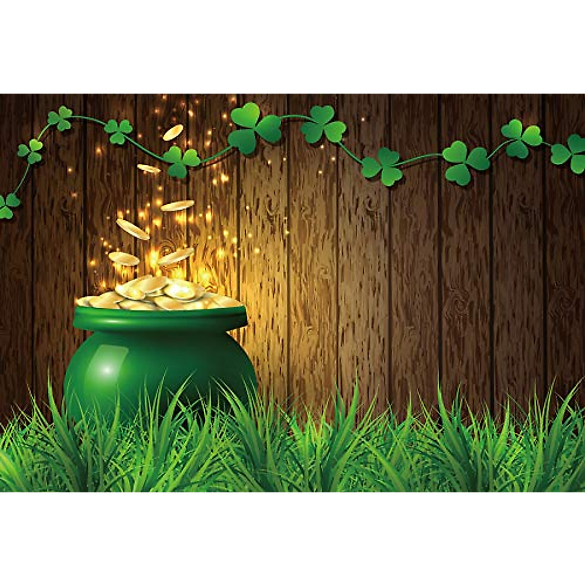 Baocicco 7x5ft Vinyl St.Patrick's Day Backdrop Pot of Gold Photography Background Lucky Irish Shamrock Wooden Texture Wall Grass Field Children Baby Adults Portraits Photo Studio