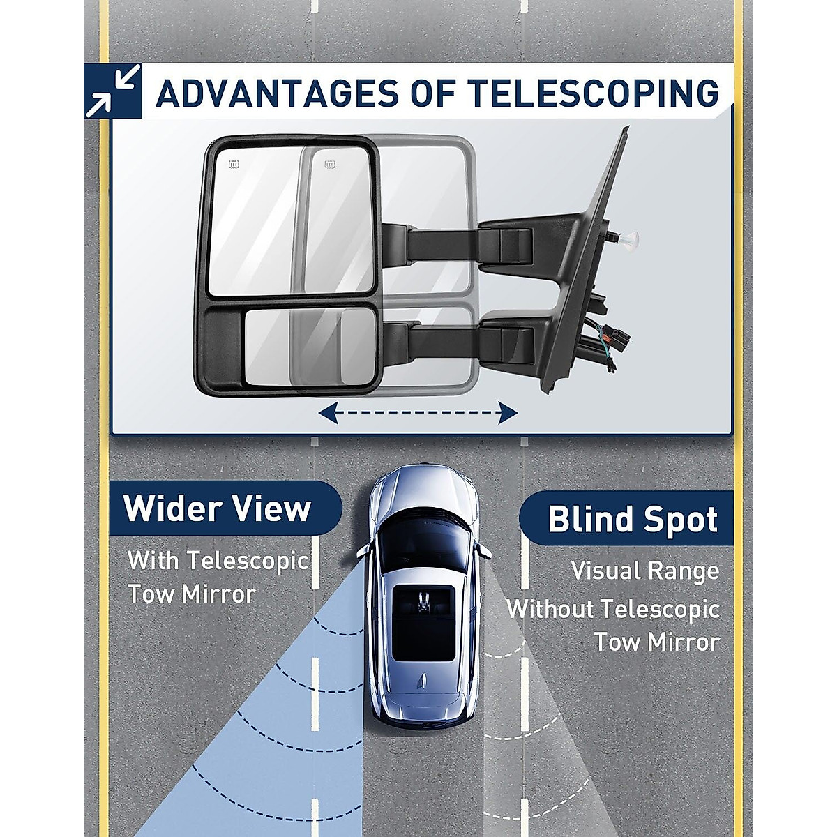 ECCPP Tow Mirrors Towing Mirrors Compatible with 2004-2014 for Ford for F-150 Pickup Truck with Left Right Side Power Control Heat Turn Signal Puddle Light with Black Housing