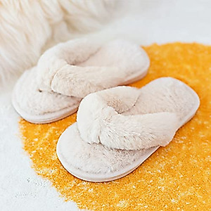 techcity Boys Girls Fuzzy Flip Flop Slippers Kids Cute Soft Comfy Open Toe Fluffy Slip On Thong Flat Sandals House Home Fur Slides Indoor Outdoor