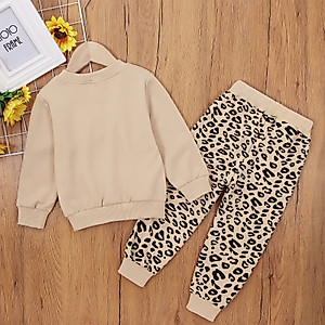 CM C&M WODRO Toddler Infant Baby Girl Clothes Fall Winter Long Sleeve Sweatshirts Pants 2 Piece Cute Outfits Leggings Set 1-6T (Khaki, 2-3T)