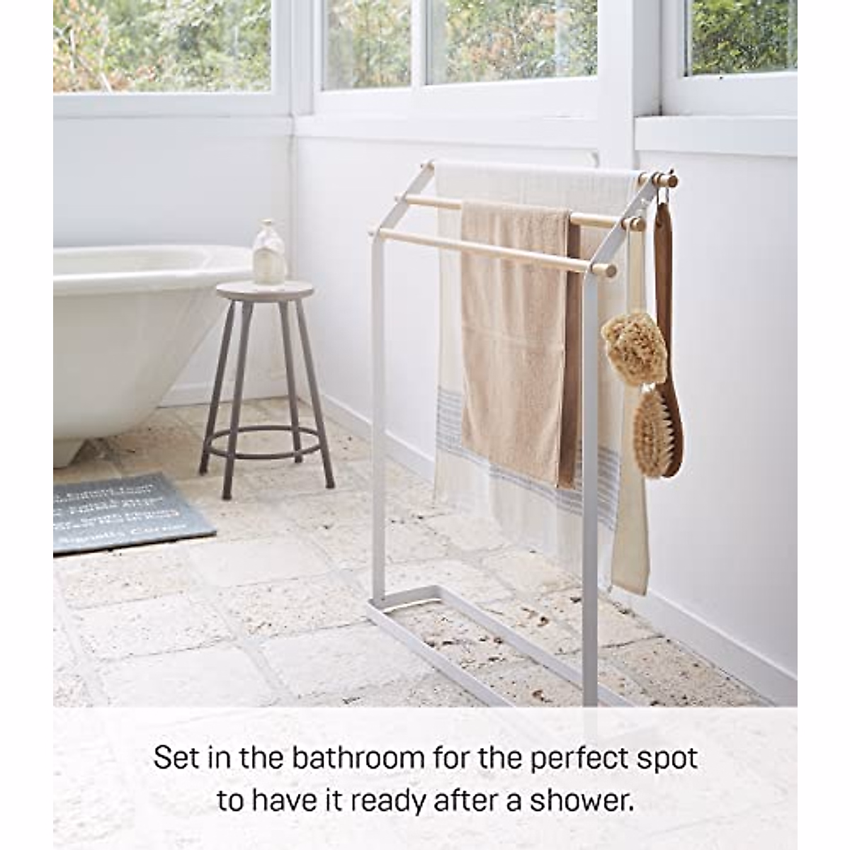 Yamazaki Home Tosca Bath Towel Hanger – Bathroom Holder Rack Organizer.,White