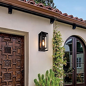 mirrea Classic Outdoor Wall Sconce 1 Light in Matte Black Rectangular Metal Frame and Clear Glass Shade Waterproof Porch Light Patio Light Pack of 2