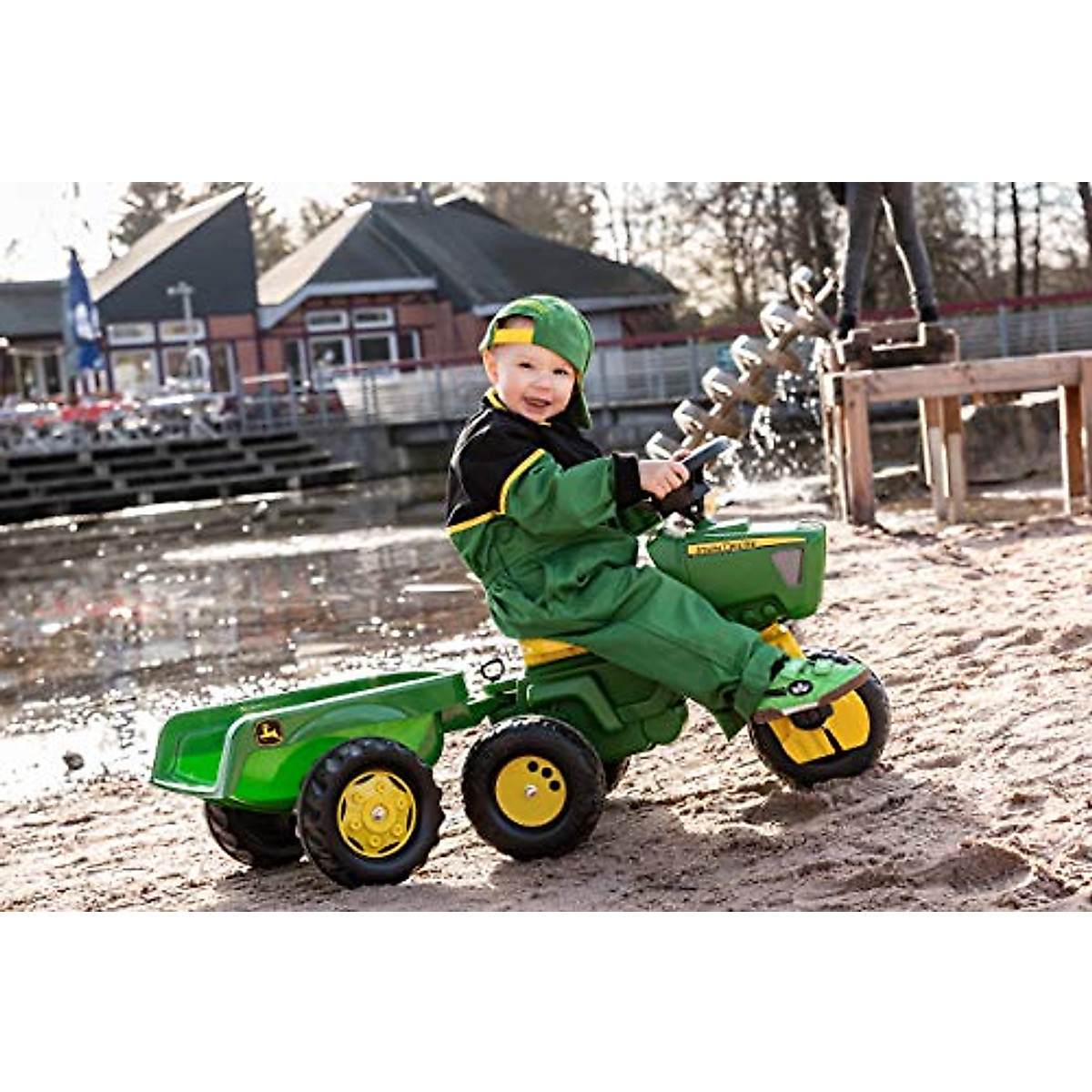 Rolly Toys John Deere 3-Wheel Trac with Trailer Ride On, Green/Yellow (52769)
