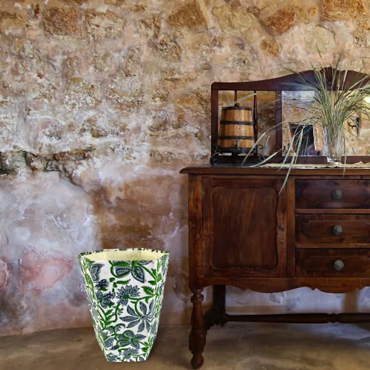 Waste Basket | Decorative Small Waste Basket | Cute Bedroom Trash Can | Colorful Trash Can (Green & Blue)