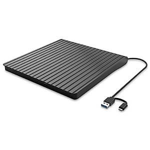 Gotega External CD/DVD Drive for Laptop USB-C & USB 3.0 CD/DVD ROM Drive Reader Writer Burner Compatible with Laptop PC MacBookMac Windows 10/8/7 Linux OS Apple