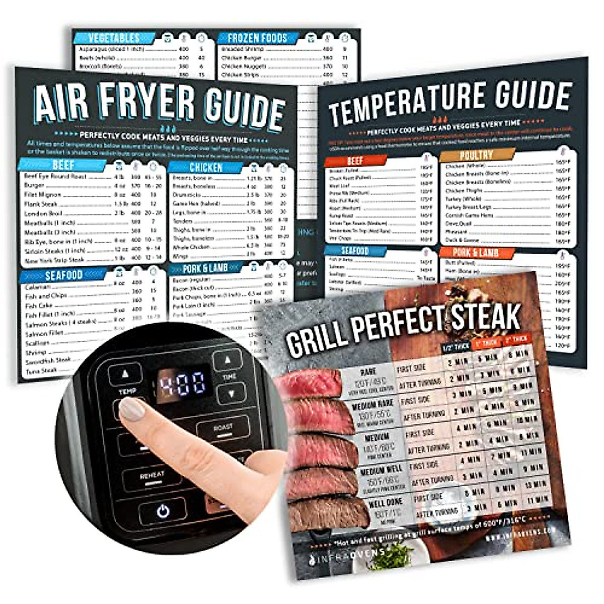 Air Fryer Cheat Sheet Cooking Times Chart Magnet Accessories for Refrigerator + Airfryer Baking & Grilling Cook Books and Kitchen Magnetic Fridge Food Temperature Guide for Quick Reference