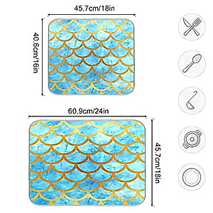 Ocean Mermaid Scales Dish Drying Mat 24"x18" Absorbent Machine Washable Hanging Fast Dry Pad Dish Protective Mat for Kitchen Countertop Heat Resistant Dinner Table Mat
