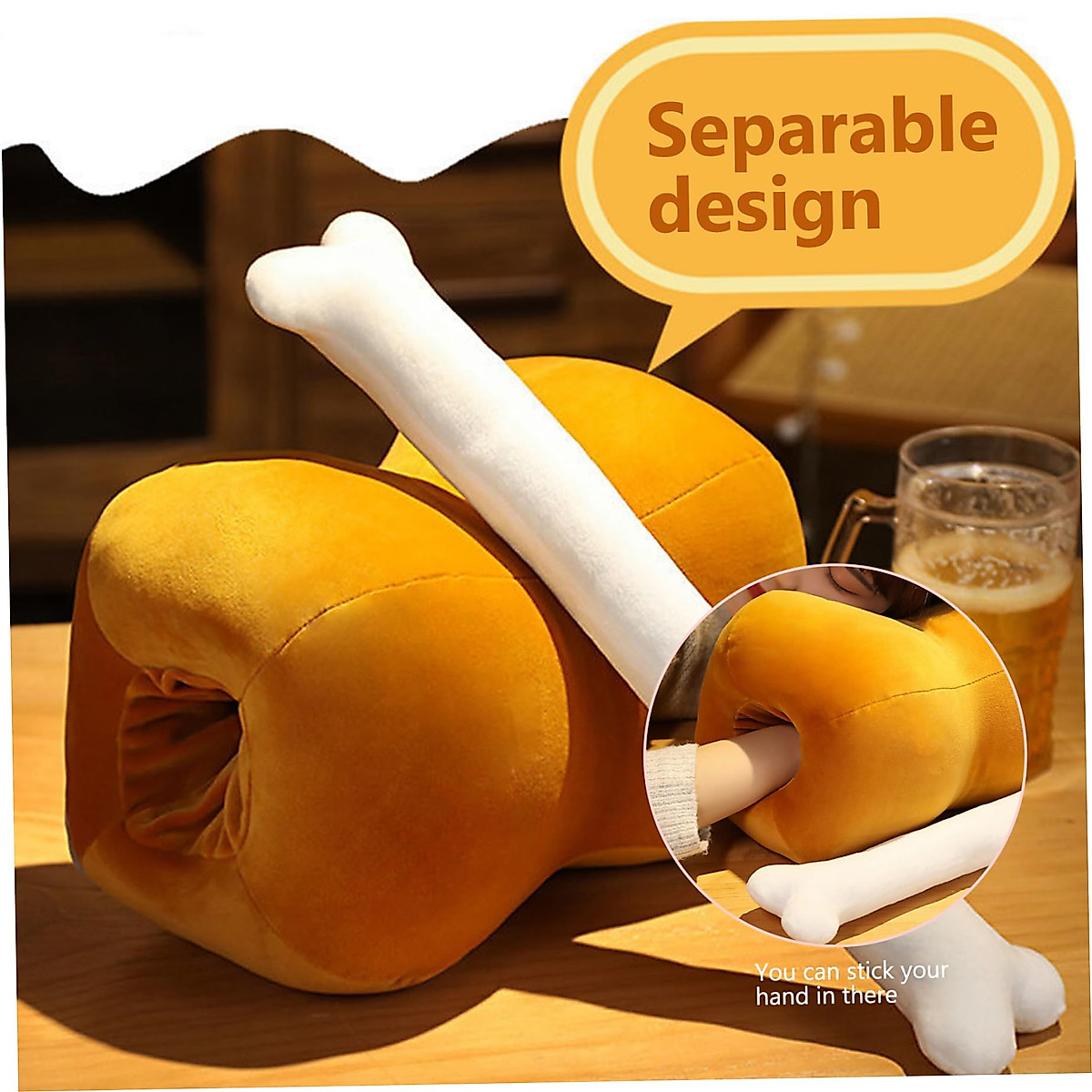 Weduspaty One Piece Plush Bone Pillow with Arm Hole Funny Meat Bone Desk Nap Pillow Stuffed Soft Throw Pillow Doll Separable Plush Pillow Doll Gift for Sleeping, Cuddle Pillow