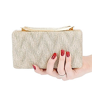 SEIJY Metal Party Women Evening Bags Ruched Sequined Day Clutch Chain Shoulder Handbags Golden Crossbody