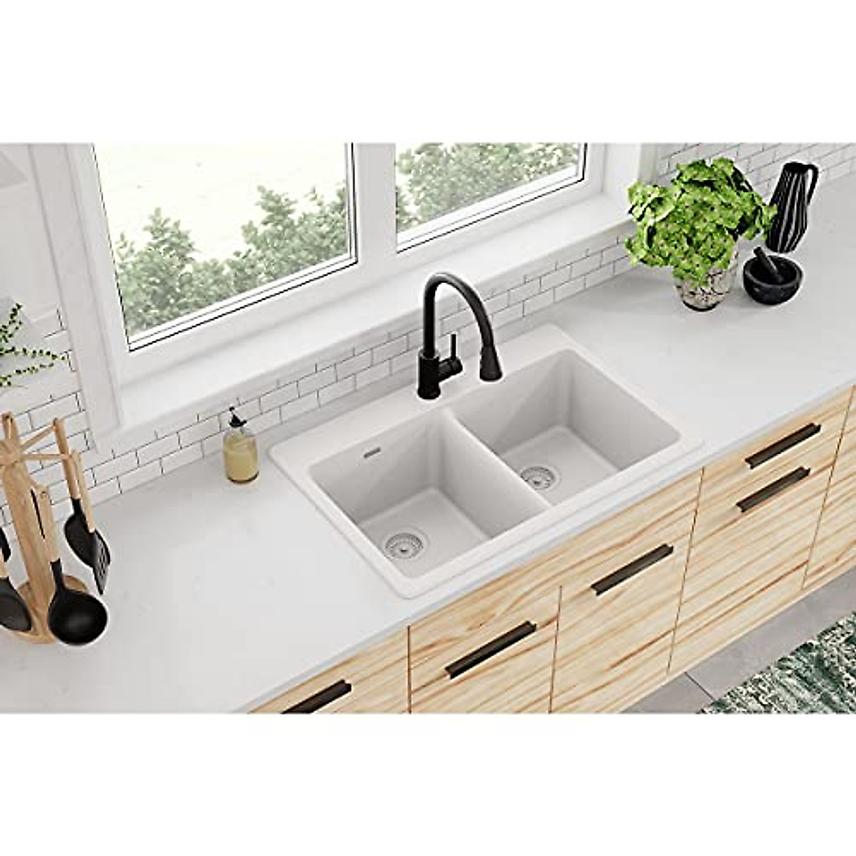Elkay Quartz Classic ELG3322WH0 White Equal Double Bowl Top Mount Sink