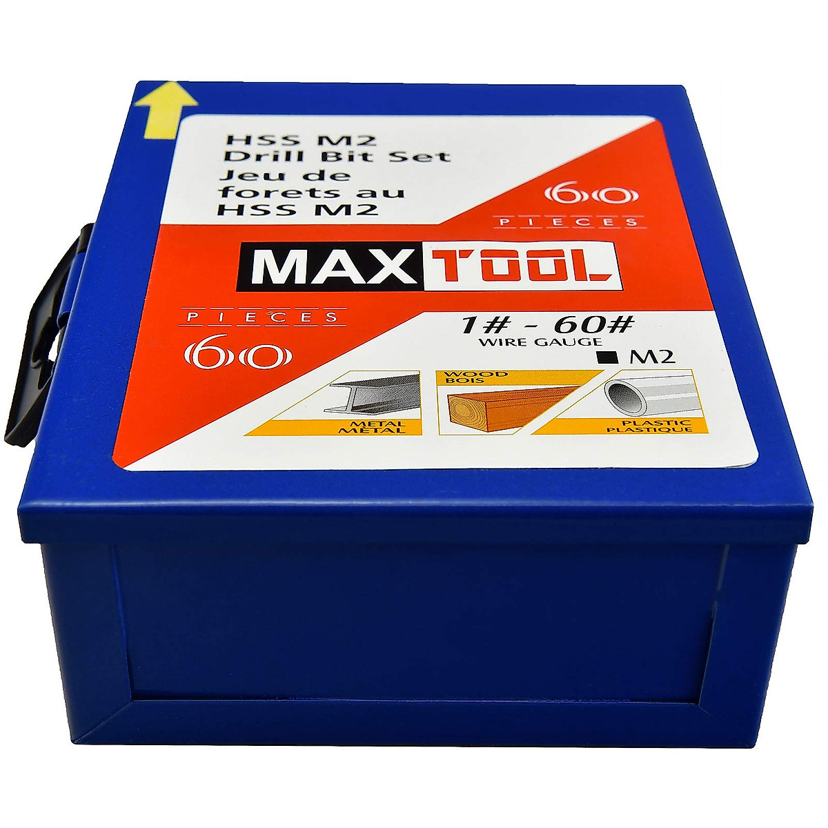 MaxTool 60 Pieces/60PCs Twist Drill Bit Set 60-Piece Drill Set Jobber Length High Speed Steel M2 Fully Ground Wire Gauge 1-60; JBS02G10R60