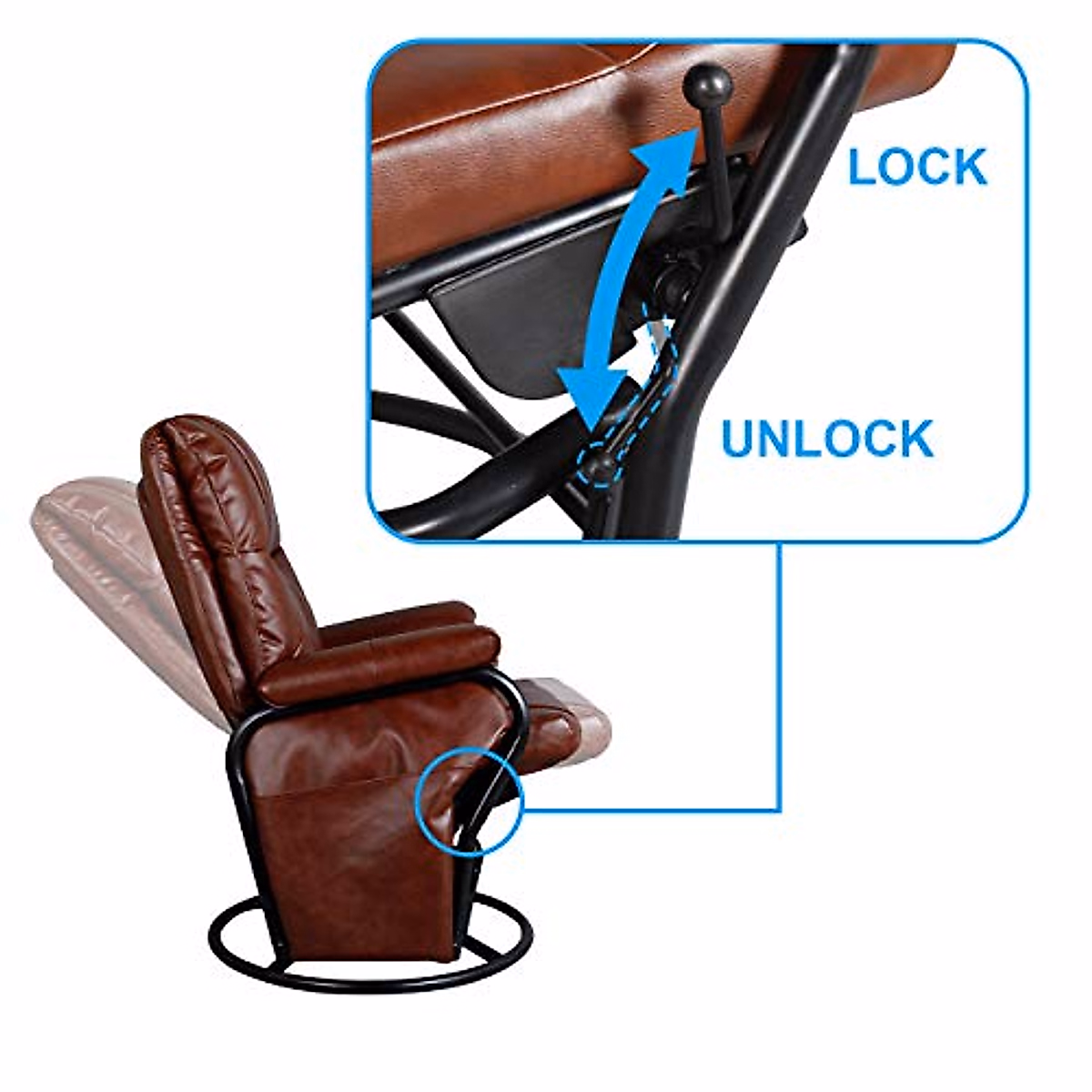 AODAILIHB Glider Chairs Rocking Chair with Ottoman 360° Swivel Chair PU Leather Upholstered Armchair Lounge Chair Sliding Chair Set (Brown)