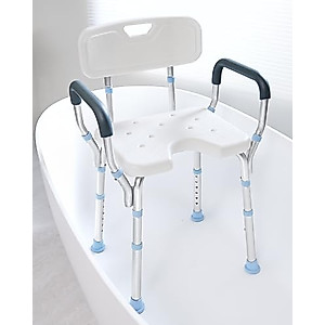 OasisSpace Heavy Duty Shower Chair with Back and Arms 300lb, Bathtub Chair with Handles - Medical Tool Free Shower Cutout Seat for Handicap, Disabled, Seniors & Elderly