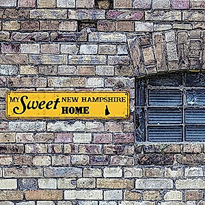 My Sweet Home New Hampshire Metal Sign Farmhouse State Map Silhouette Solid Yellow Garden Yard Decor UV Protected Metal Wall Decor Ready to Hang for Garage Office Restaurants Rectangle 4x18in