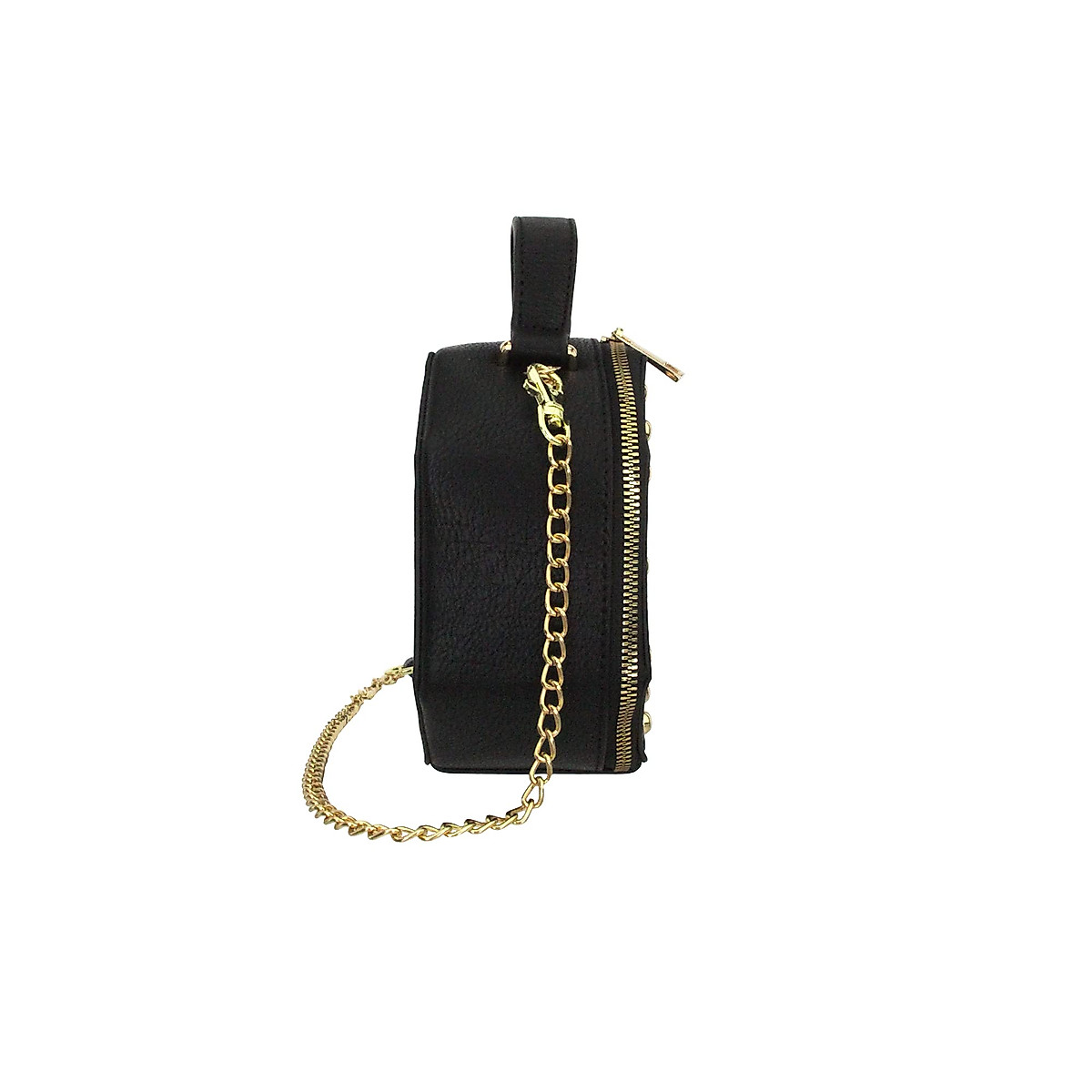 Olivia Miller Women's Fashion PU Leather Mini Octagon Crossbody Shoulder Handbag w Gold Stud Accent n Zipper, Casual Evening Purse