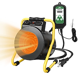 EAGLE PEAK 1500W Greenhouse Heater with Thermostat, Suitable for Greenhouse, Grow Tent, Garage, and RV Use, Water Resistant IPX 4 Rated, Overheat Protection, Radiant Heating, Black