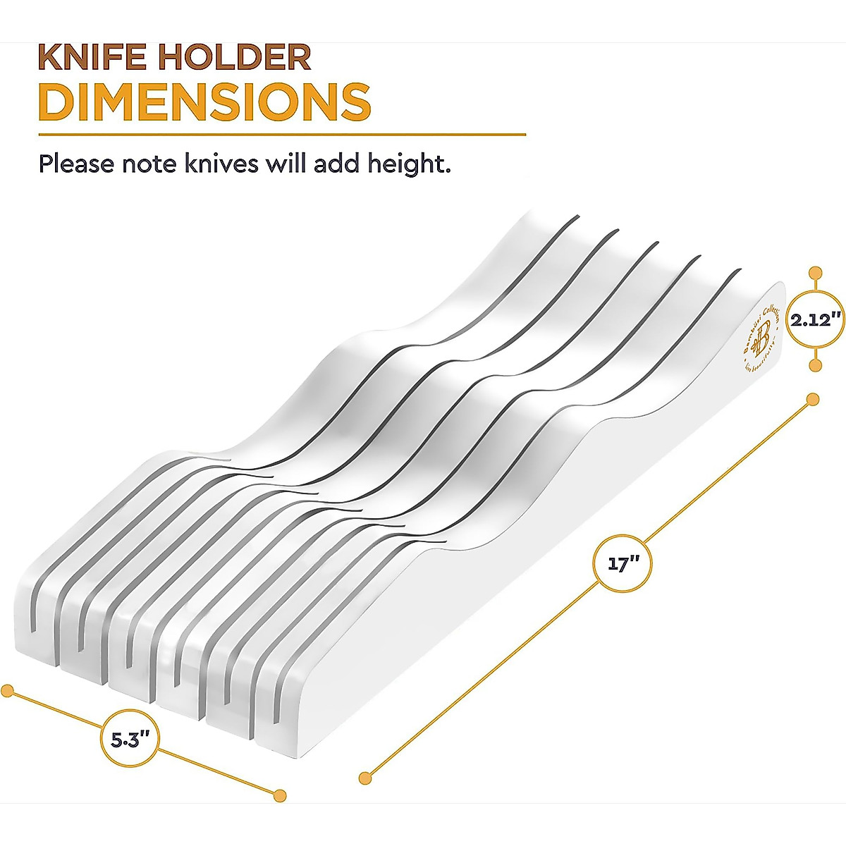In-Drawer Knife Block Organizer - Bamboo Wood Drawer Knife Organizer - Holds 5 Long + 6 Short Knives (Not Included) - Store Knives with Blades Pointing Down