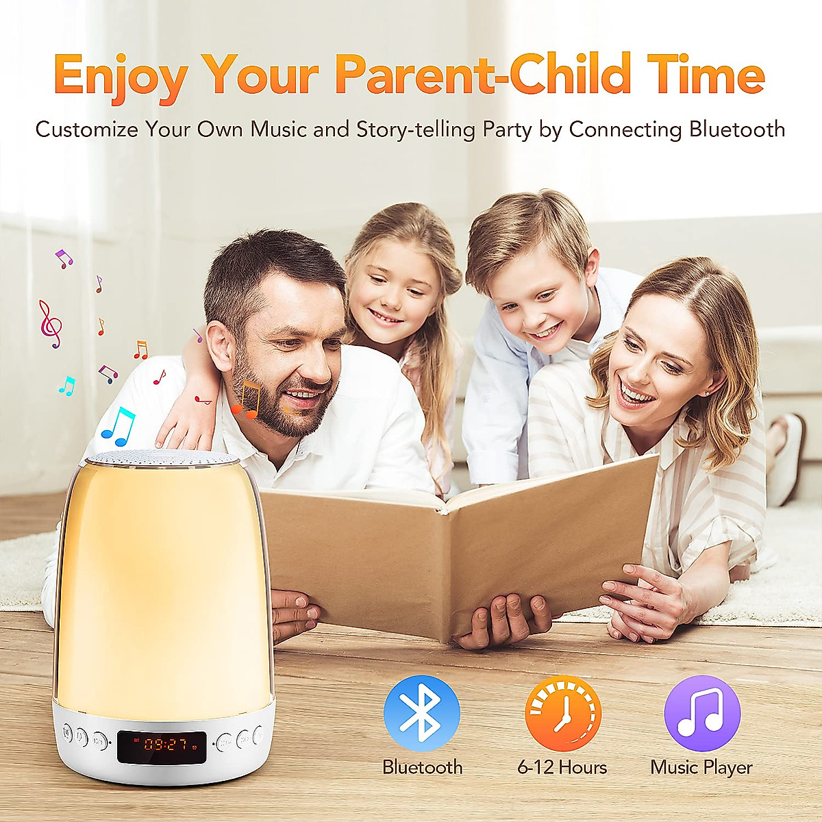 Night Lights for Kids Room,Night Light for Kids Night Lights for Bedroom,Kids Night Light Lamp Baby Night Lgiht with White Noise Nursery Nightlights for Children Boys,Clock+Battery Operated+Bluetooth
