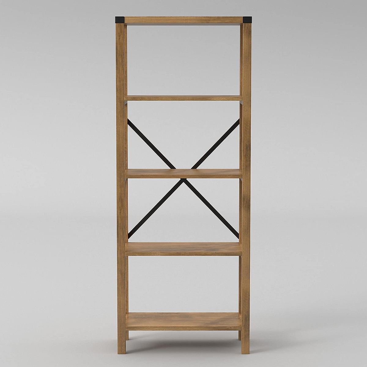 Landia Home Etagere Bookcase with 5 Tier Storage, Metal Plated Top Edges, Industrial Design, Brown