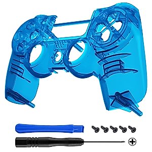 eXtremeRate Replacement Faceplate Front Housing Shell with Tools Compatible with ps4 Slim Pro Controller CUH-ZCT2 JDM-040/050/055 - Transparent Crystal Clear Blue - Controller NOT Included