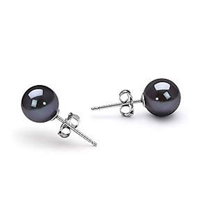 Black 6-7mm AAAA Quality Freshwater 14K White Gold Cultured Pearl Earring Pair For Women