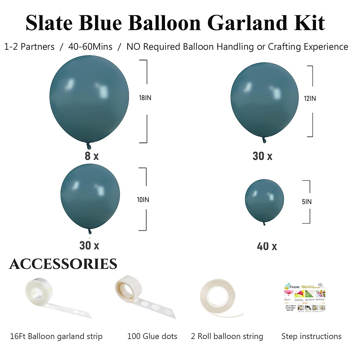 Fxozru Slate Blue Balloons Arch Garland Kit 108Pcs 18/12/10/5 Inch Different Sizes Dark Teal Balloons for Birthday Wedding Bridal Baby Shower Decorations Party Supplies