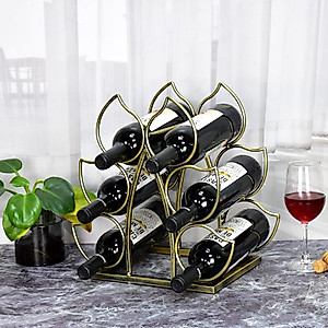 LushAccents Countertop Wine Rack - 7 Bottle Freestanding Modern Silver Metal Small Wine Rack - 3 Tier Tabletop Wine Holder Stand for Countertop, Pantry, Cabinet, Wine Bottle Storage