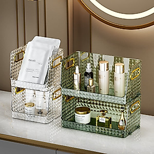 Makeup Organizer 2 pack,12.6-Inches long,6-inches Tall,Stackable Bathroom Organizer,Skin Care Organizer,Waterproof and Dustproof Makeup Holder,Ideal for Vanity,Bathroom and Kitchen