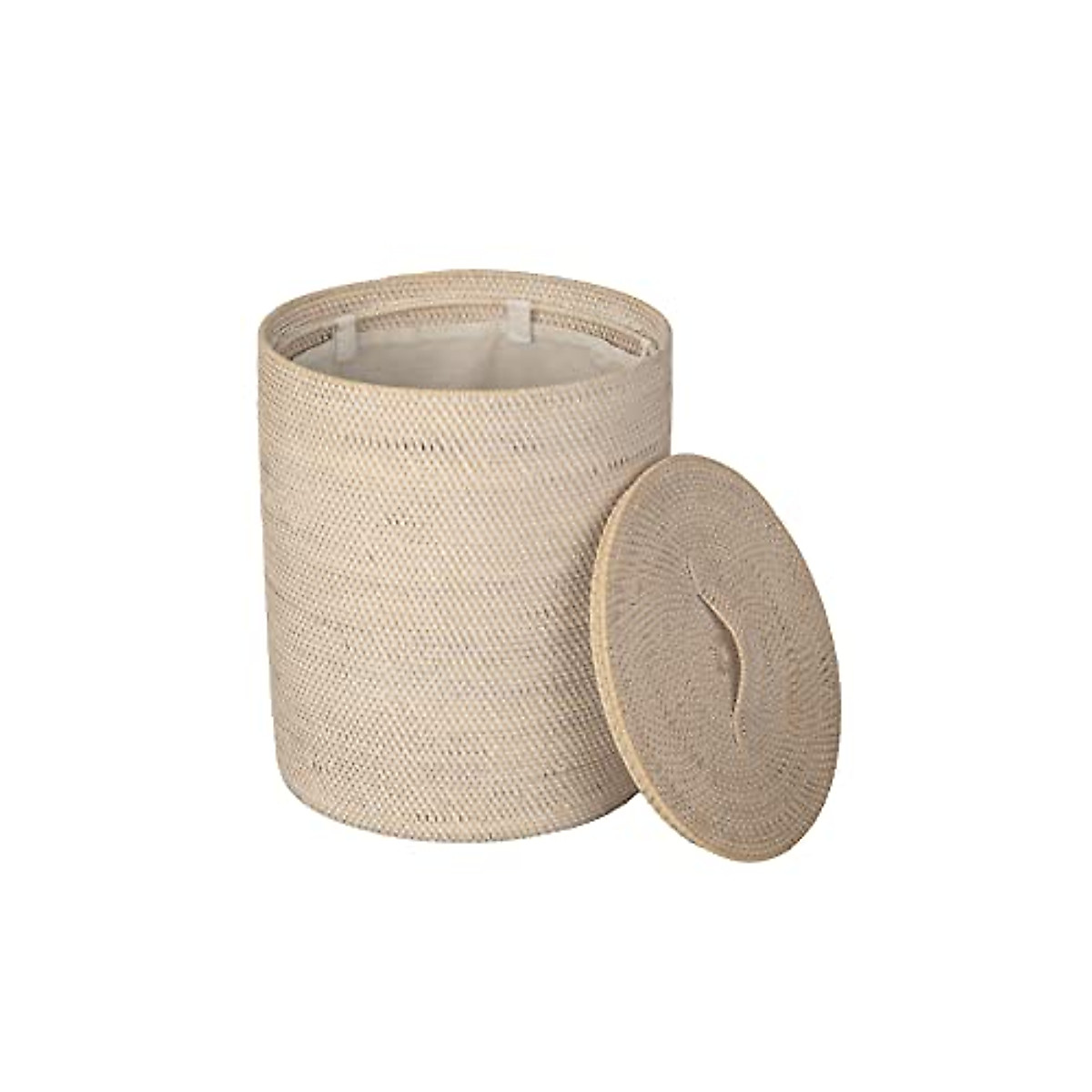 KOUBOO Loma Round Rattan Hamper and Laundry Basket with Lid Removable White-Wash