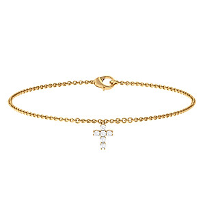 Rosec Jewels Certified Diamond Cross Charm Bracelet for Women, HI-SI Quality, Natural Diamond Stackable Religious Chain Bracelet, 14K Yellow Gold