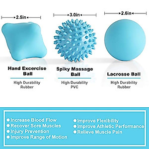 Posture Magic Massage Ball Set for Myofascial Trigger Point Release & Deep Tissue Massage - Set of 6 - Large Foam/Small Foam/Lacrosse/Peanut/Spiky/Hand Exercise Ball (Blue)