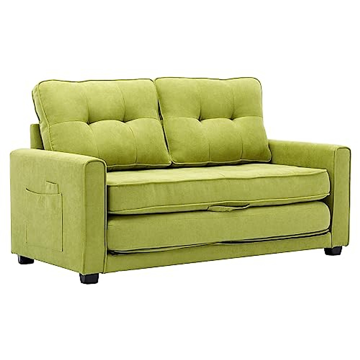 Merax 59.4" Loveseat Pull-Out Sofa Bed Modern Upholstered Couch with Side Pocket for Living Room Office,Green