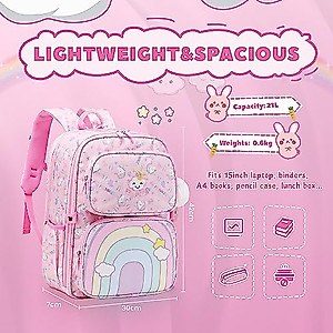ASKSKY Backpack for Kids, Lightweight Girls Backpack Wide Open School Backpack Watrer Resistant Book Bag for Primary Elementary School,Pink Rainbow