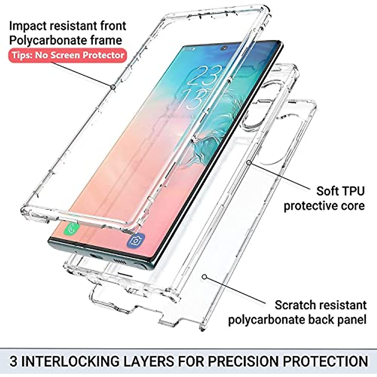 ULAK Galaxy Note 10 Plus 5G Case, Heavy Duty Shockproof Rugged Protection Case Transparent Soft TPU Protective Cover for Samsung Galaxy Note 10 Plus 5G (2019) Without Screen Protector, Crystal Clear