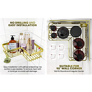 Cozymade Corner Shower Caddy, 5pcs Adhesive Shower Caddy with Soap Holder, No Drilling Wall Mounted Shower Shelves, Rustproof Stainless Steel Shower Organizer, Gold