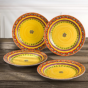 Euro Ceramica EC-GAL-1001 Galicia Collection Andalusian-Inspired 16 Piece Dinnerware Set, Vibrant Assorted Patterns, Multicolor