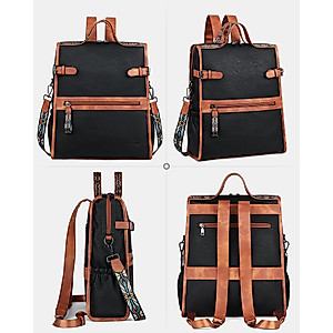 FADEON Leather Laptop Backpack for Women, Designer Ladies Work Travel Computer Backpack with Laptop Compartment Black Brown