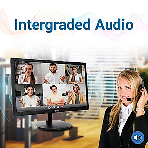 TECNII 20” Inch Video Conferencing Monitor LED Backlit, Built-in Web Cam, Microphones, Speakers @ 60Hz - 3ms Response Time - HDMI - VGA Inputs for Home and Office, Black (2022W)