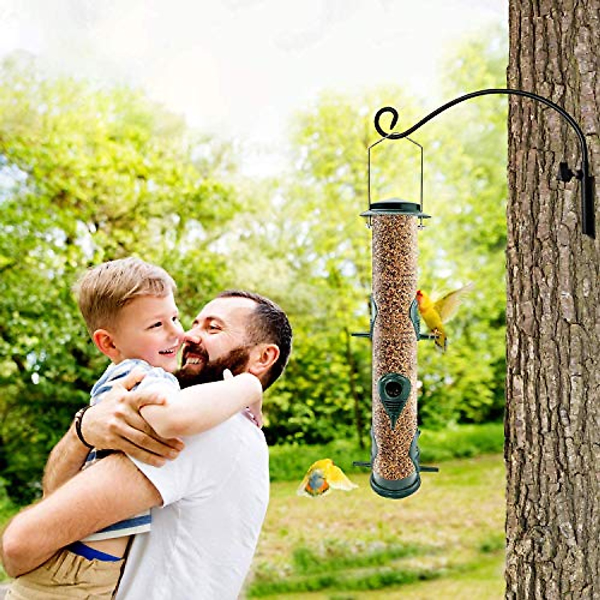 MIXXIDEA Bird Feeder Tube Hanging Feeders, 6 Port Wild Bird Feeders Premium Hard Plastic with Steel Hanger Weatherproof and Water Resistant Great for Attracting Birds 18.2 Inches Large (Dark Green)
