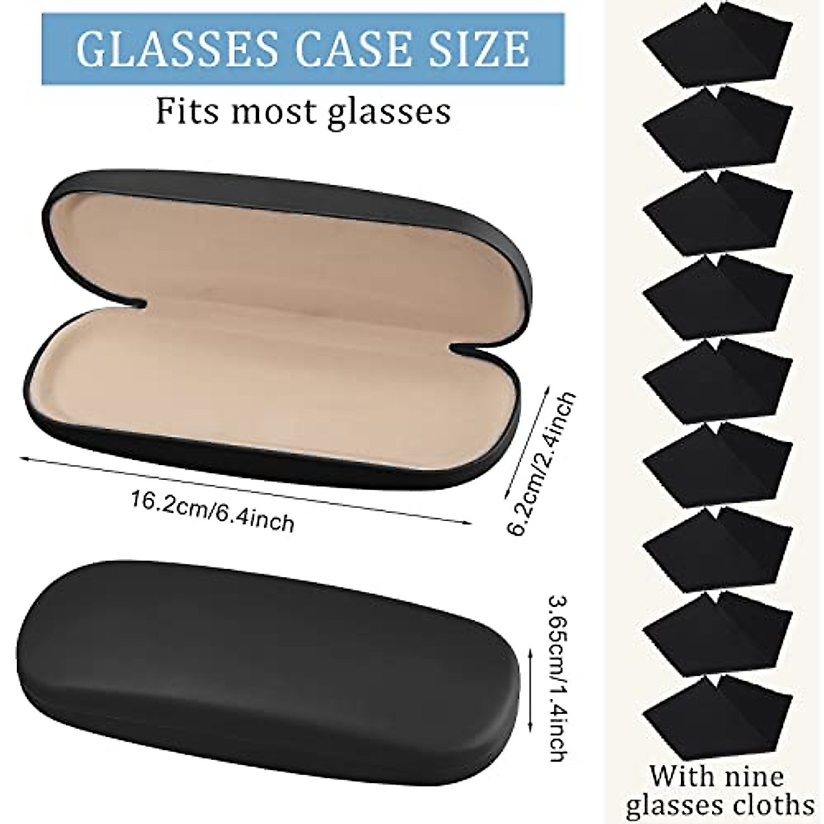 Flutesan 9 Pack Hard Shell Eyeglasses Cases Sunglasses Case Eyeglass Case Glasses Case with Eyeglass Cloth for Men Women
