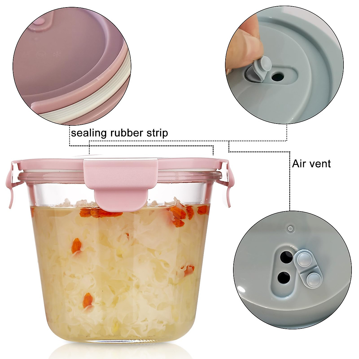 VanEnjoy 23oz 4 Cup Glass Storage Containers with Lids, Airtight Round Food Containers with Lids, Soup Storage Containers Glass Freezer Containers