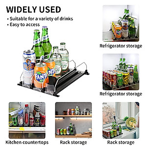 Drink Organizer for Fridge, Self-Pushing Soda Can Dispensers, Width Adjustable, 12oz 16oz 20oz Refrigerator Drink Organizer for Fridge-Holds up to 20 Cans (5 Row,12.2 Inch)