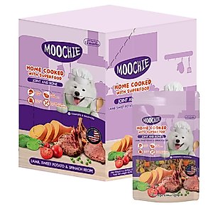 MOOCHIE Home Cooked Superfood Wet Dog Food - Joint & Bone - Lamb, Sweet Potato & Spinach - No Artificial Flavors or Preservative - 6 x 9 oz Pouch