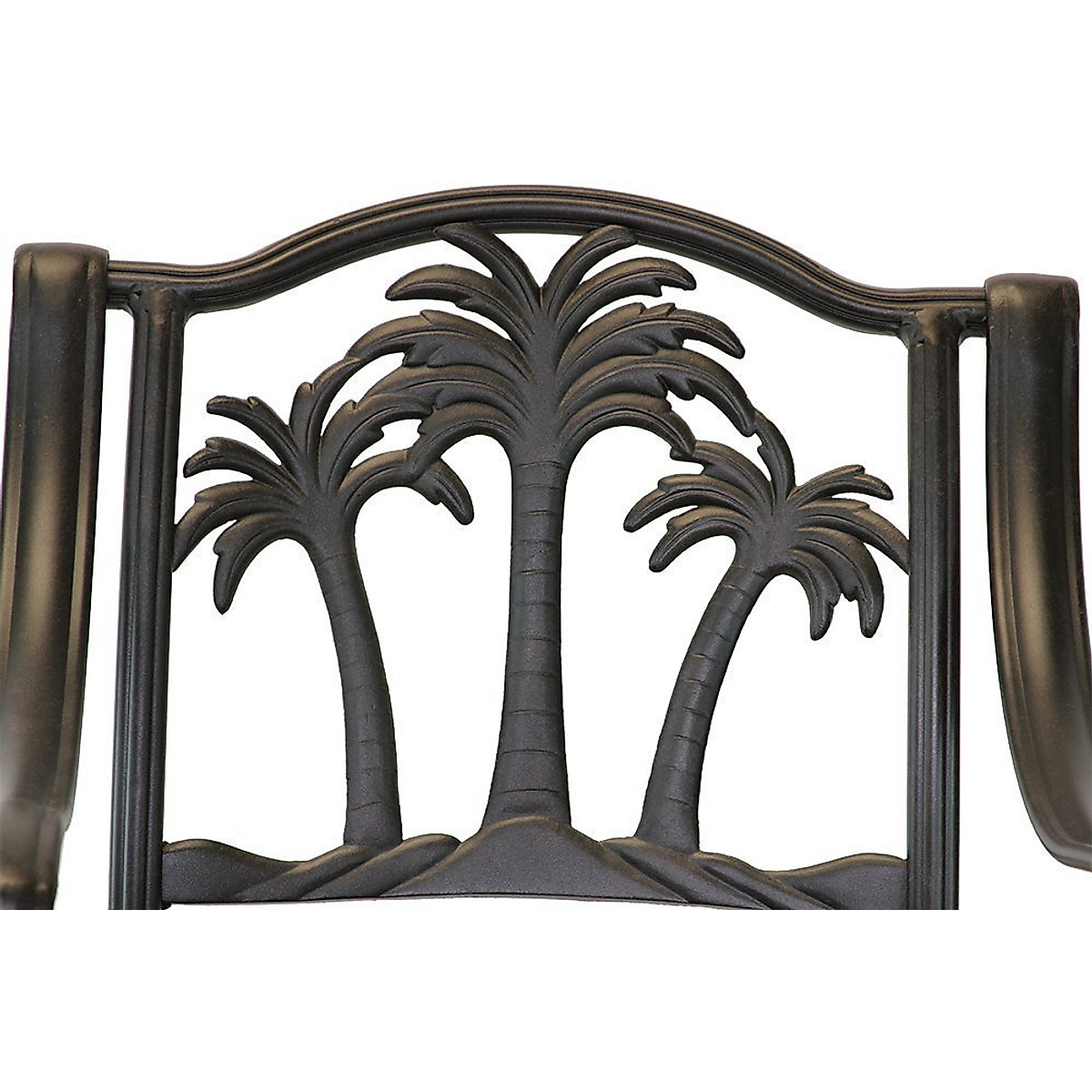 Palm Tree Outdoor Patio Set 6pc Swivel Barstools 30" H Dark Bronze Cast Aluminum, Walnut Cushions