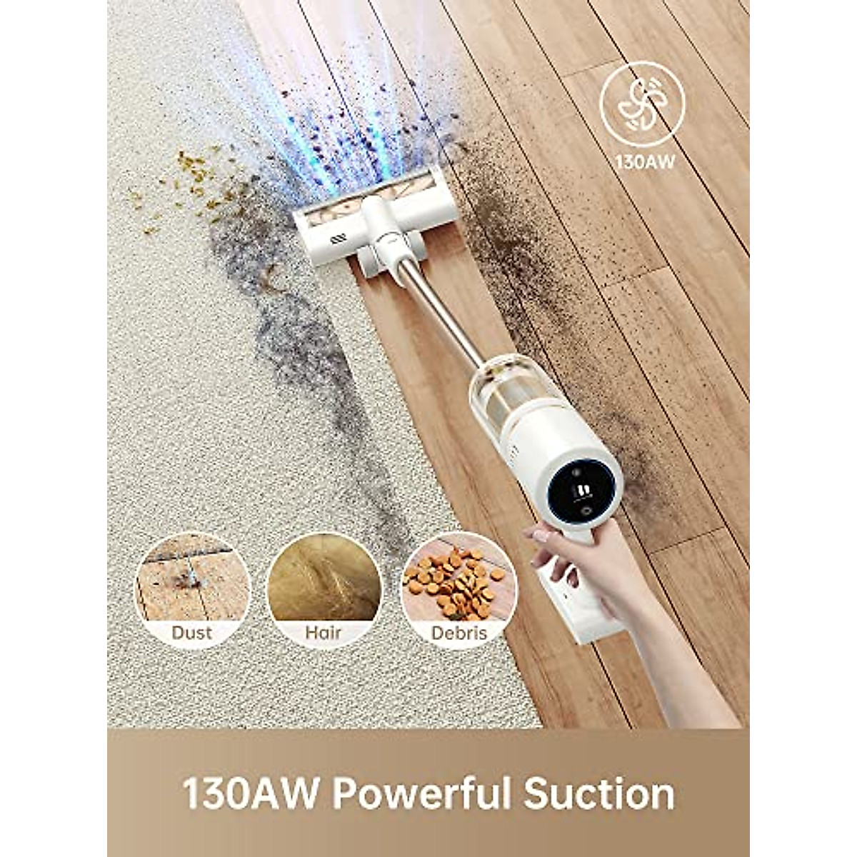 Dreametech Cordless Vacuum Cleaner, P10 Pro Vacuum Cleaner with 22Kpa Powerful Suction, 2 in 1 Lightweight Stick Vacuum for Hard Floor Pet Hair