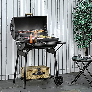 Outsunny 30" Portable Barrel Charcoal BBQ Grill with 4-Position Adjustable Charcoal Rack, Carbon Steel Outdoor Barbecue Smoker with Storage Shelf, Wheel, for Garden Camping Picnic